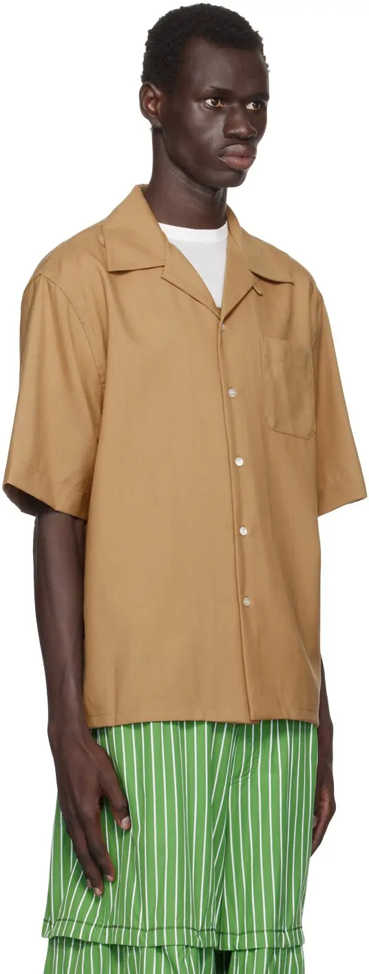 Marni Brown Tropical Wool Shirt In 00w78 Biscuit - 60% Off